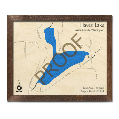 Haven Lake WA 3D Wood Map, Washington, Custom Map Art