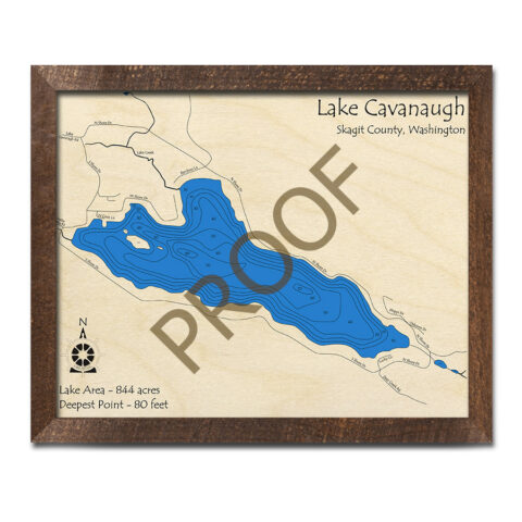 Lake Cavanaugh WA 3D Wood Map, Washington, Custom Map Art