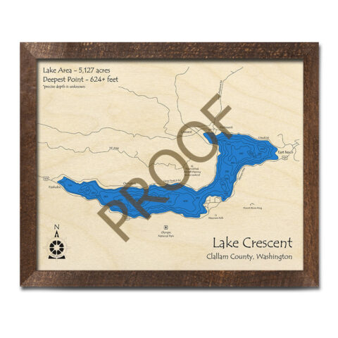 Lake Crescent WA 3D Wood Map, Washington, Custom Map Art