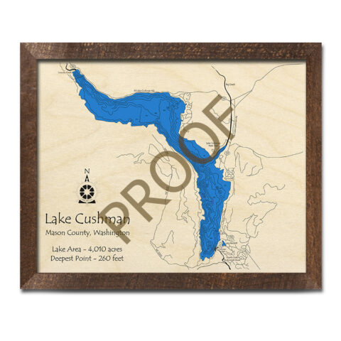 Lake Cushman WA 3D Wood Map, Washington, Custom Map Art