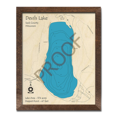 Devils Lake WI 3D Wood Map, (Sauk) Wisconsin, Custom Map Art