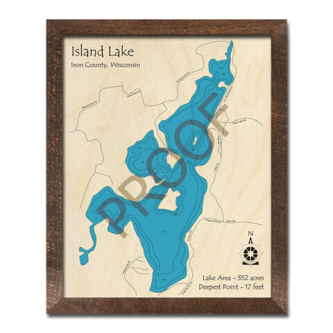 Island Lake WI 3D Wood Map, (Iron) Wisconsin, Custom Map Art
