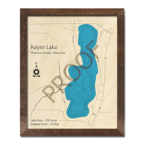 Keyes Lake WI 3D Wood Map, Wisconsin, Custom Map Art