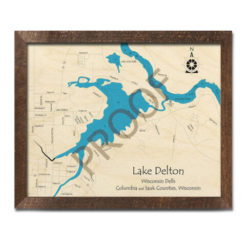 Lake Delton (Wisconsin Dells Region) WI 3D Wood Map, Wisconsin, Custom ...