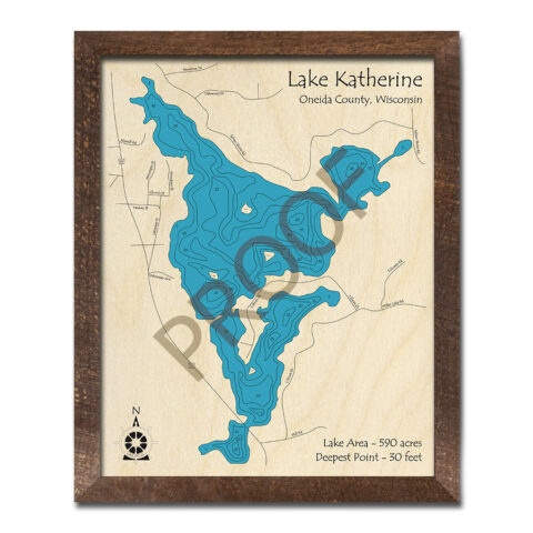 Lake Katherine WI 3D Wood Map, Wisconsin, Custom Map Art