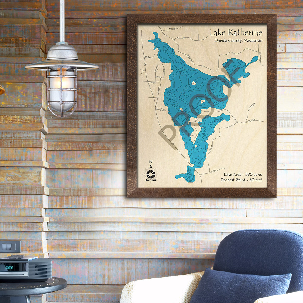 Lake Katherine WI 3D Wood Map, Wisconsin, Custom Map Art