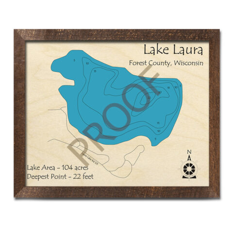 Lake Laura WI 3D Wood Map, Wisconsin, Custom Map Art