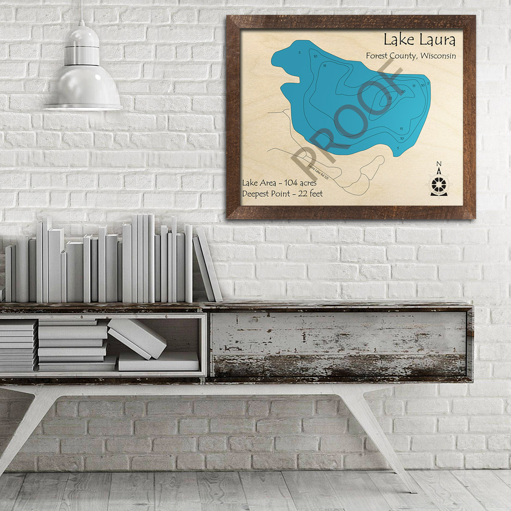 Lake Laura WI 3D Wood Map, Wisconsin, Custom Map Art