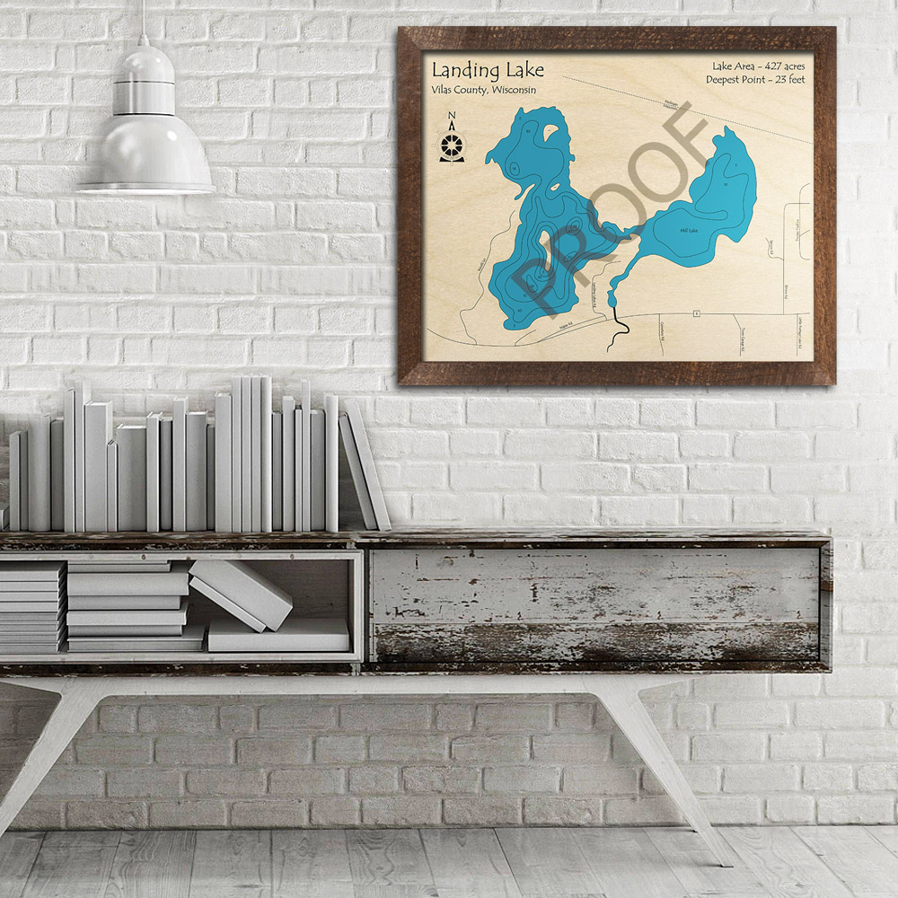 Landing Lake WI 3D Wood Map, Wisconsin, Custom Map Art