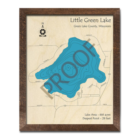 Little Green Lake WI 3D Wood Map, Wisconsin, Custom Map Art