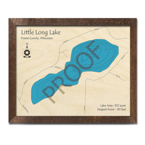 Little Long Lake WI 3D Wood Map, Wisconsin, Custom Map Art