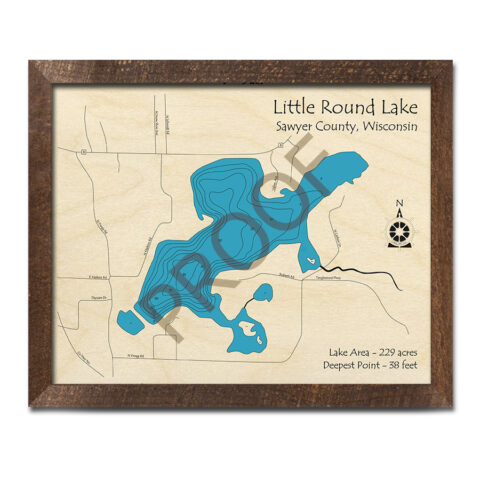 Little Round Lake WI 3D Wood Map, Wisconsin, Custom Map Art
