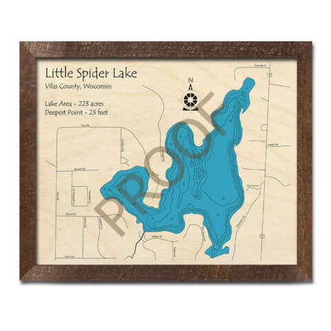 Little Spider Lake WI 3D Wood Map, Wisconsin, Custom Map Art