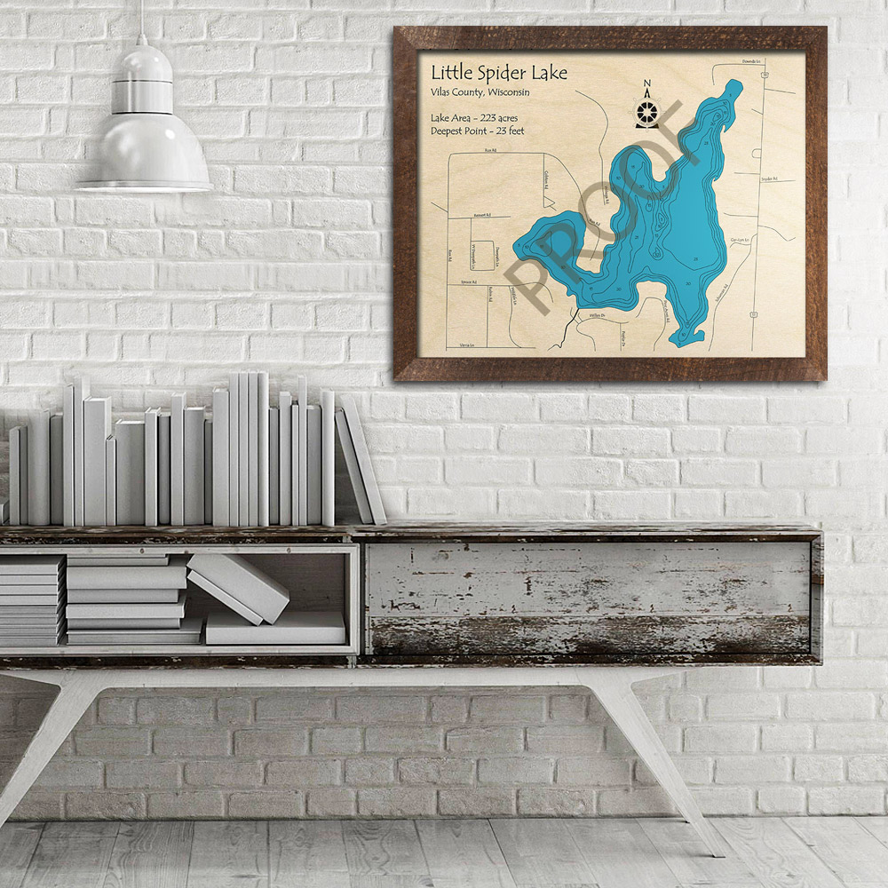 Little Spider Lake WI 3D Wood Map, Wisconsin, Custom Map Art