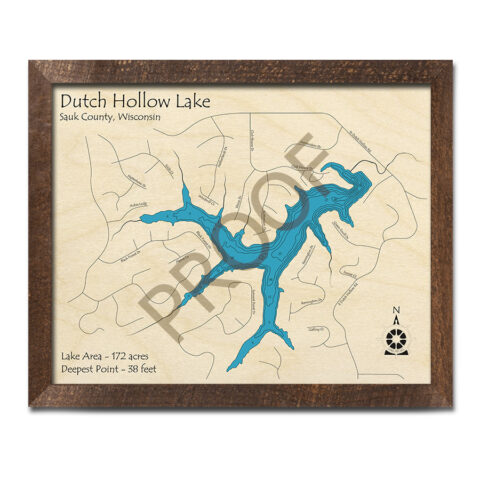 Dutch Hollow Lake WI 3D Wood Map, Wisconsin, Custom Map Art