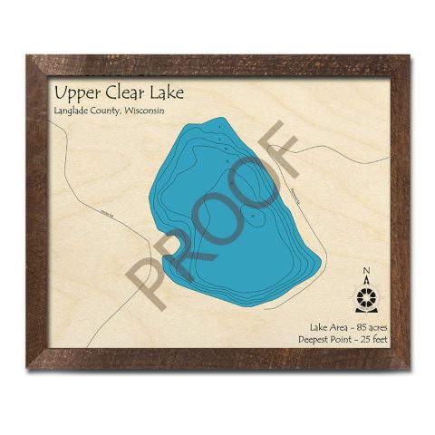 Upper Clear Lake WI 3D Wood Map, Wisconsin, Custom Map Art