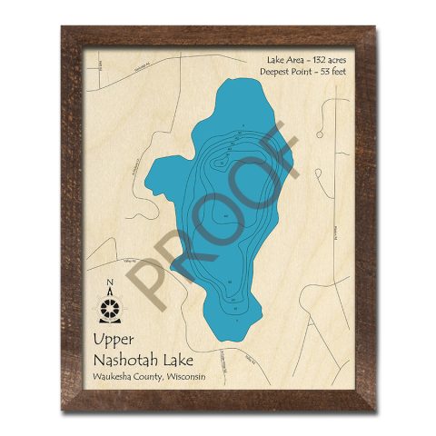 Upper Nashotah Lake WI 3D Wood Map, Wisconsin, Custom Map Art