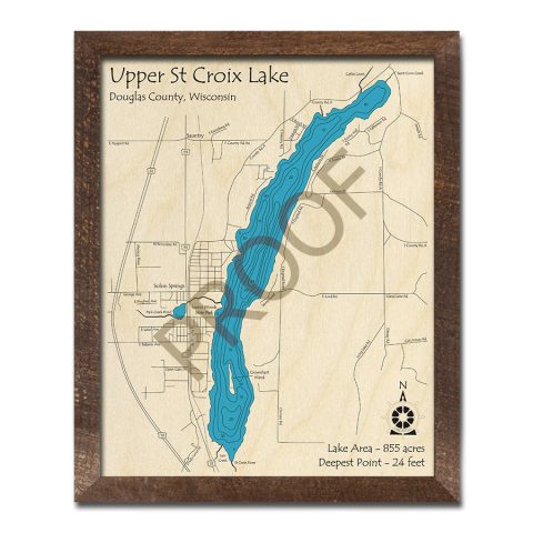 Upper St Croix Lake WI 3D Wood Map, Wisconsin, Custom Map Art