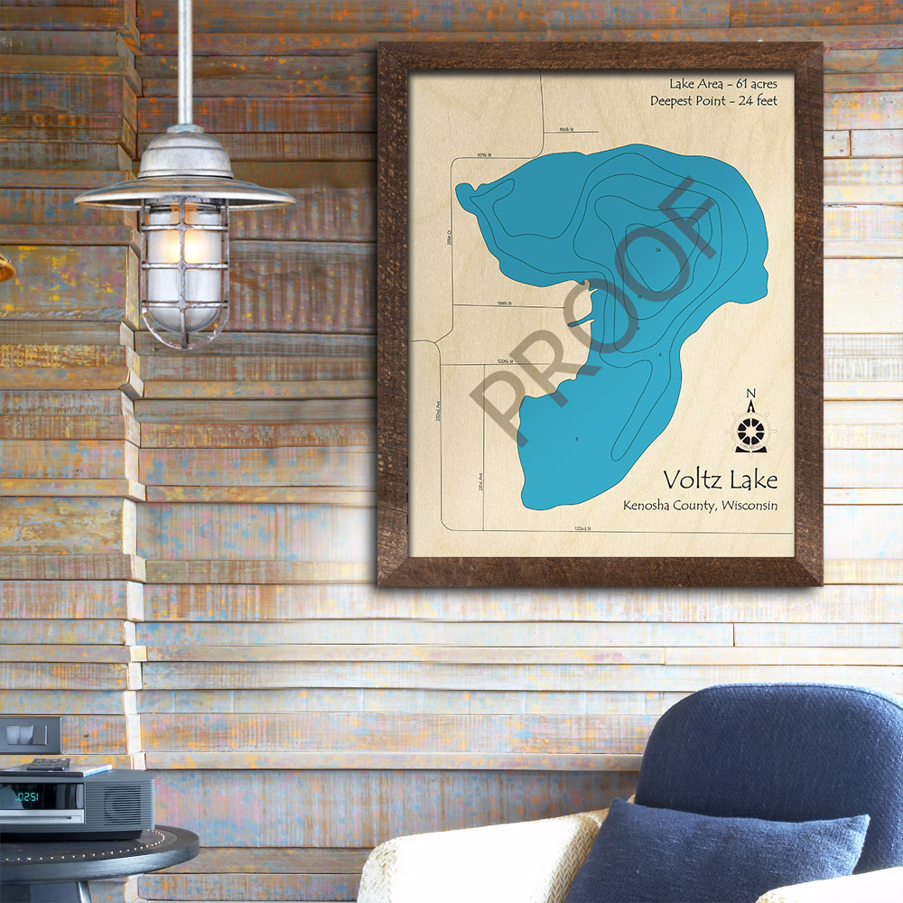 Voltz Lake WI 3D Wood Map, Wisconsin, Custom Map Art