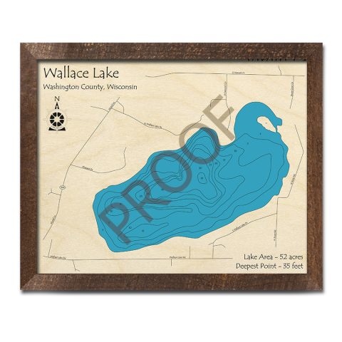 Wallace Lake WI 3D Wood Map, Wisconsin, Custom Map Art