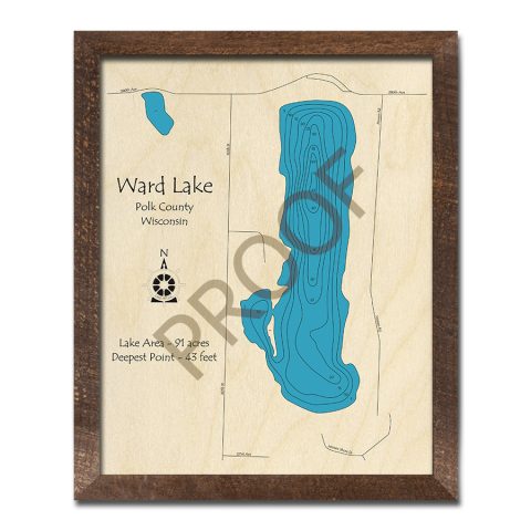 Ward Lake WI 3D Wood Map, Wisconsin, Custom Map Art