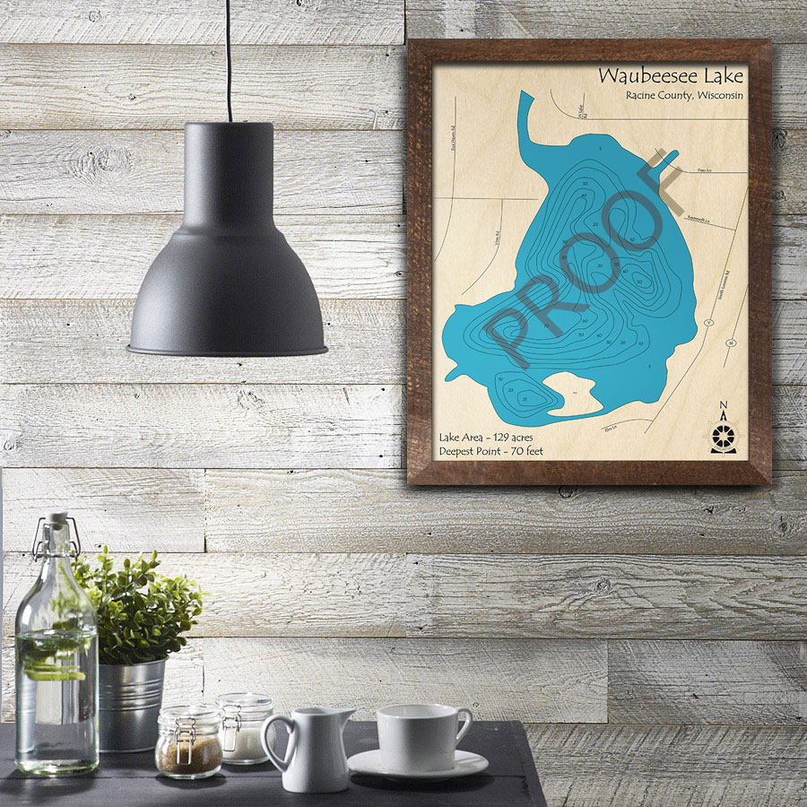 Waubee Lake WI 3D Wood Map, Wisconsin, Custom Map Art