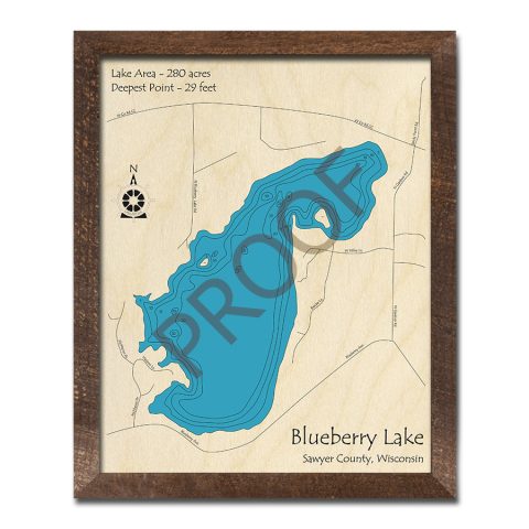 Blueberry Lake WI 3D Wood Map, Wisconsin, Custom Map Art
