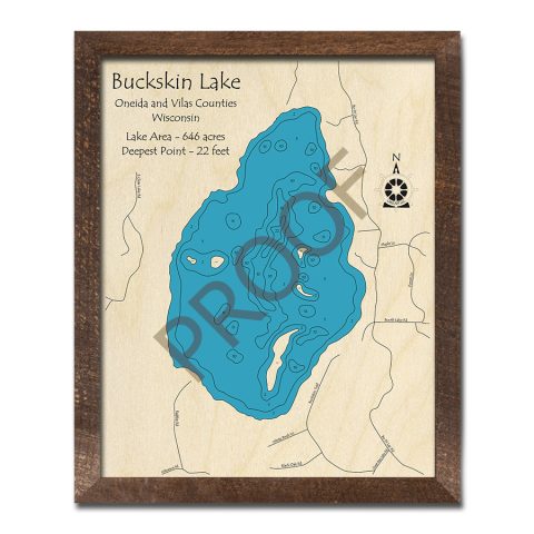 Buckskin Lake WI 3D Wood Map, Wisconsin, Custom Map Art