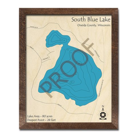 South Blue Lake WI 3D Wood Map, Wisconsin, Custom Map Art