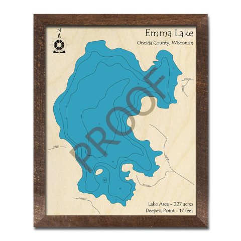 Emma Lake WI 3D Wood Map, Wisconsin, Custom Map Art