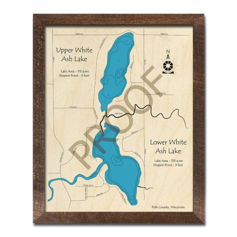 White Ash Lake WI 3D Wood Map, Wisconsin, Custom Map Art
