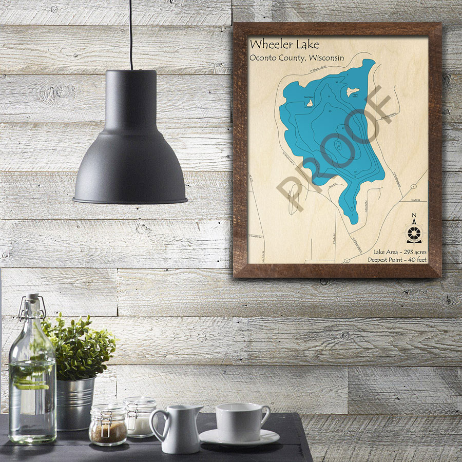 Wheeler Lake WI 3D Wood Map, Wisconsin, Custom Map Art