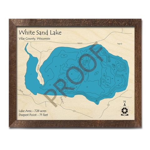 White Sand Lake WI 3D Wood Map, (Vilas) Wisconsin, Custom Map Art