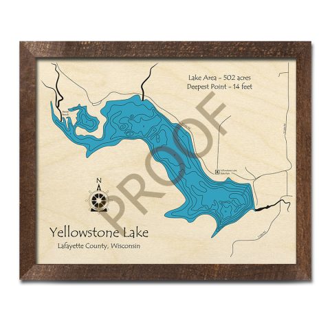 Yellowstone Lake WI 3D Wood Map, Wisconsin, Custom Map Art