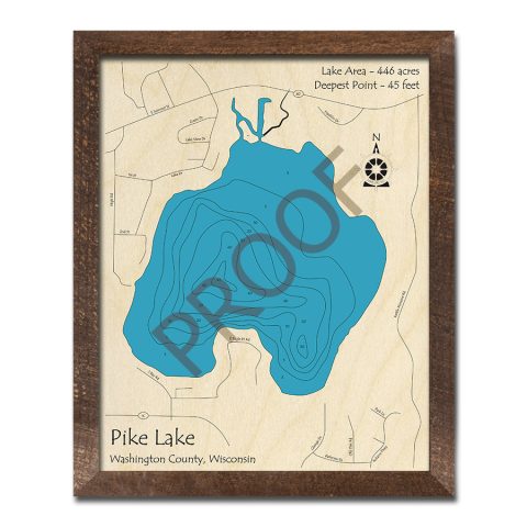 Pike Lake WI 3D Wood Map, (Washington) Wisconsin, Custom Map Art