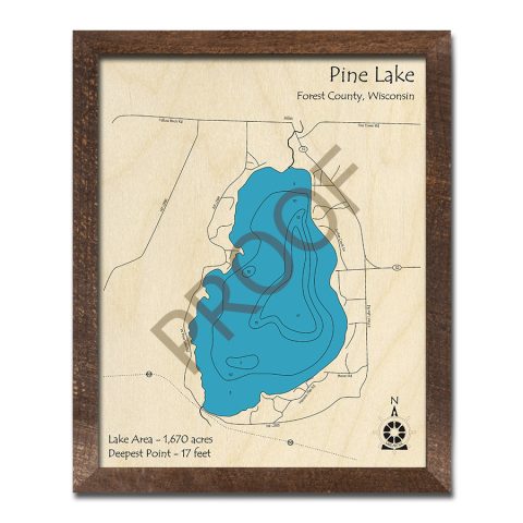 Pine Lake WI 3D Wood Map, (Forest) Wisconsin, Custom Map Art