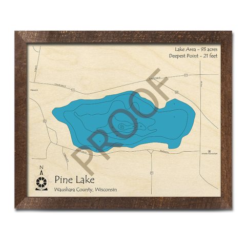 Pine Lake WI 3D Wood Map, (Waushara) Wisconsin, Custom Map Art