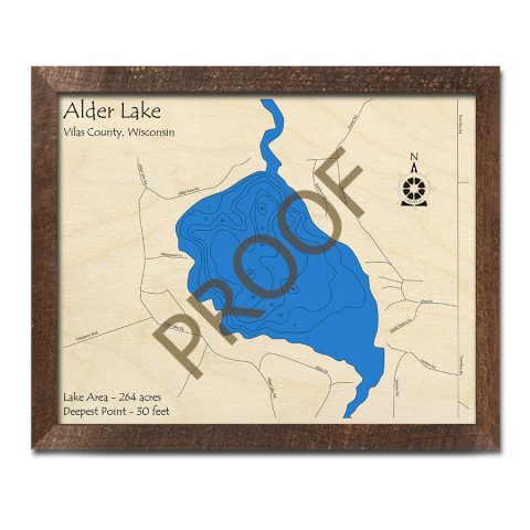 Alder Lake WI 3D Wood Map, Wisconsin, Custom Map Art