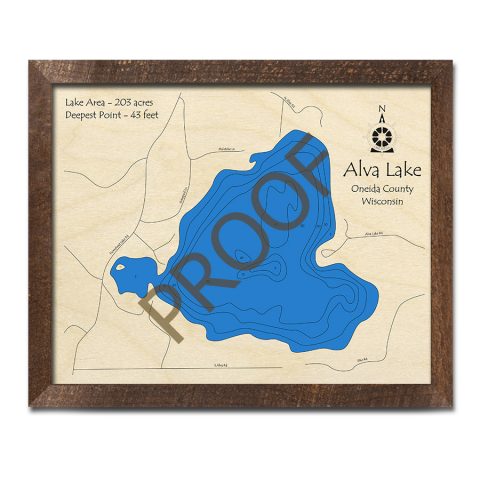 Alva Lake WI 3D Wood Map, Wisconsin, Custom Map Art
