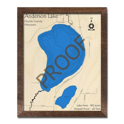 Anderson Lake WI 3D Wood Map, Wisconsin, Custom Map Art