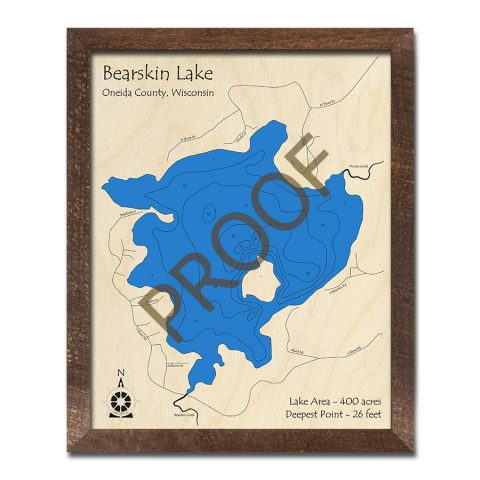 Bearskin Lake WI 3D Wood Map, Wisconsin, Custom Map Art