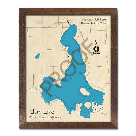 Clam Lake WI 3D Wood Map, Wisconsin, Custom Map Art