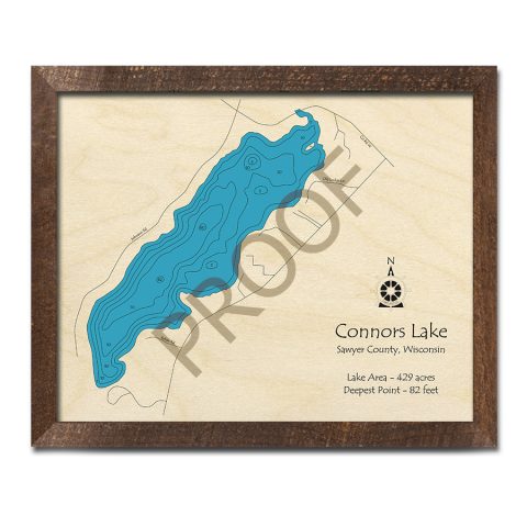 Connors Lake WI 3D Wood Map, Wisconsin, Custom Map Art