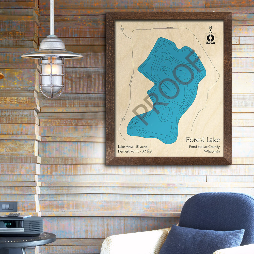 Forest Lake WI 3D Wood Map, (Fond du Lac) Wisconsin, Custom Map Art
