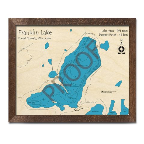 Franklin Lake WI 3D Wood Map, Wisconsin, Custom Map Art