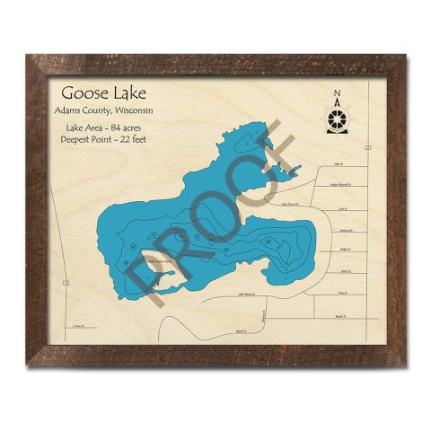 Goose Lake WI 3D Wood Map, Wisconsin, Custom Map Art