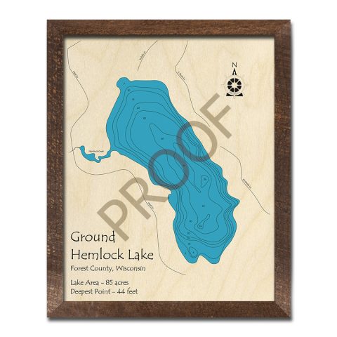 Ground Hemlock Lake WI 3D Wood Map, Wisconsin, Custom Map Art
