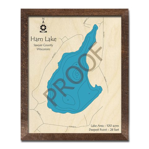 Ham Lake WI 3D Wood Map, (Sawyer) Wisconsin, Custom Map Art