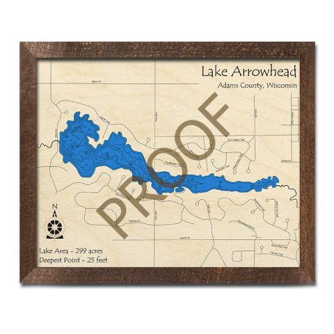 Lake Arrowhead WI 3D Wood Map, Wisconsin, Custom Map Art