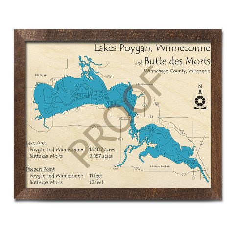 Lake Poygan - Lake Winneconne - Butte des Morts Lake 3D Wood Map ...